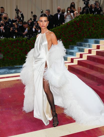 Hailey Bieber Goes Nearly Pantless at the 2025 Met Gala in a Saint Laurent Blazer Dress | Marie ...