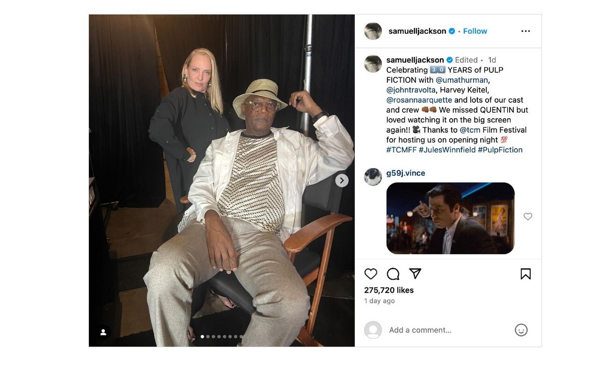 Samuel L Jackson Shared A BTS Pic From His Reunion With Uma Thurman ...