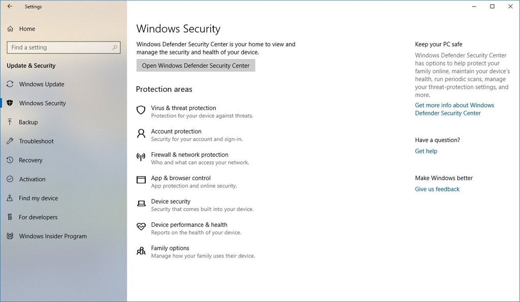 What's new with Windows Defender Security Center in the April 2018 ...