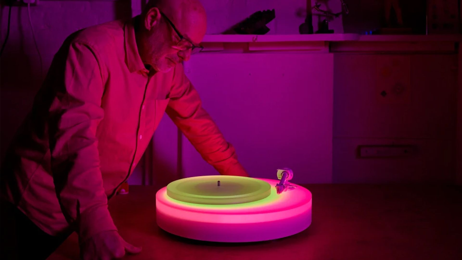 Brian Eno unveils new version of his iconic neon turntable, but you’ll ...