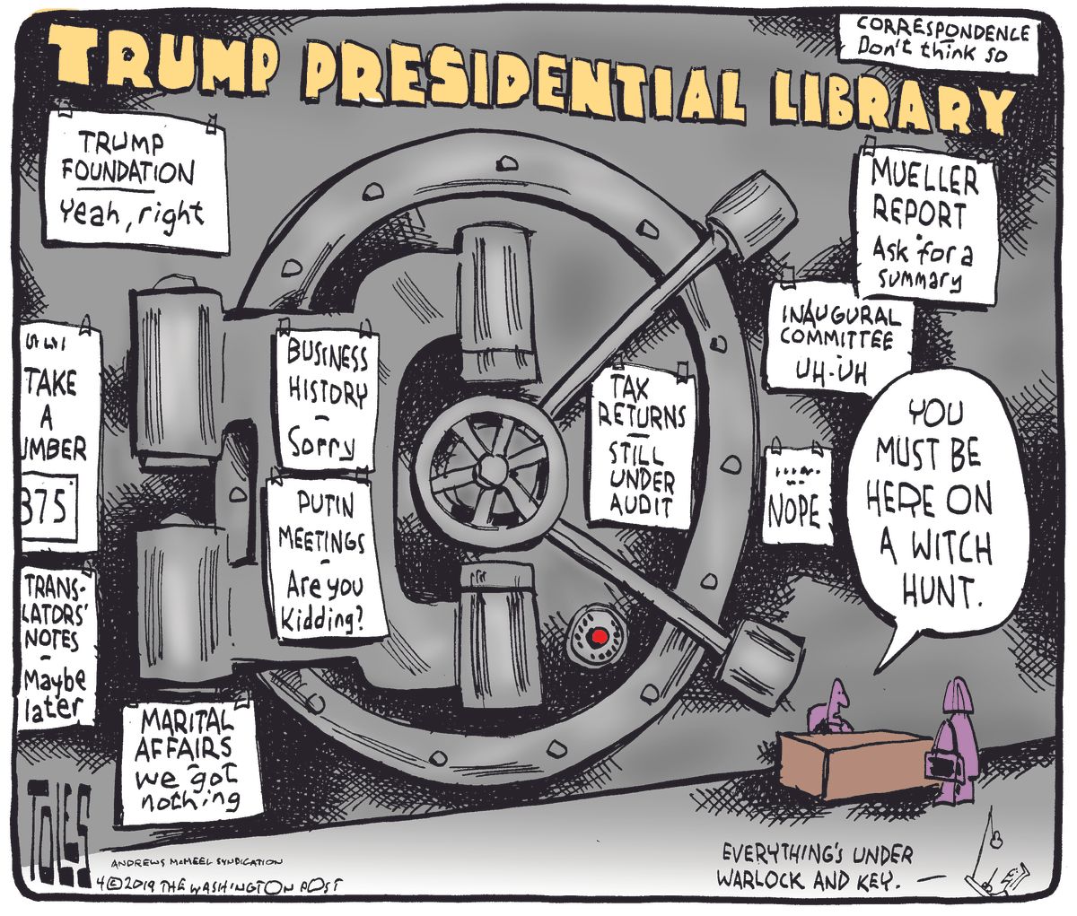 Political Cartoon U.S. Trump presidential library secret files | The Week