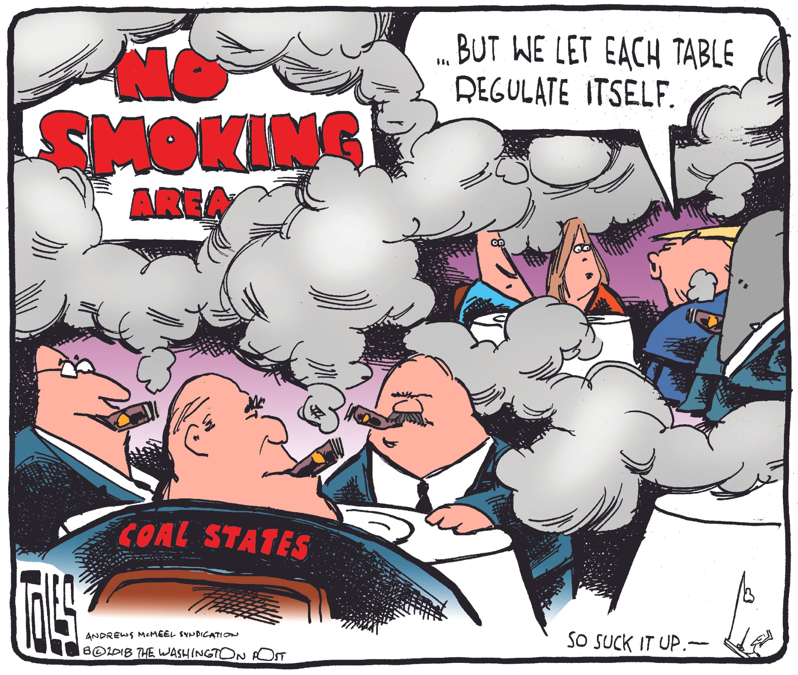 Political cartoon U.S. environmental regulations EPA coal states Trump ...