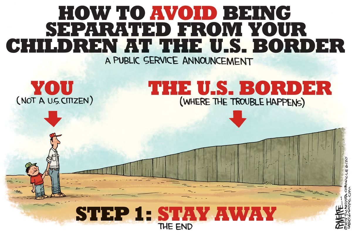 Political cartoon U.S. Trump immigration migrant border wall ICE Mexico ...