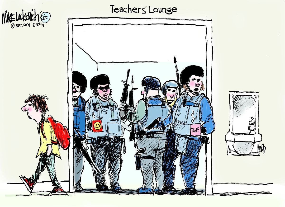 Political cartoon U.S. Gun violence school shootings arming teachers ...