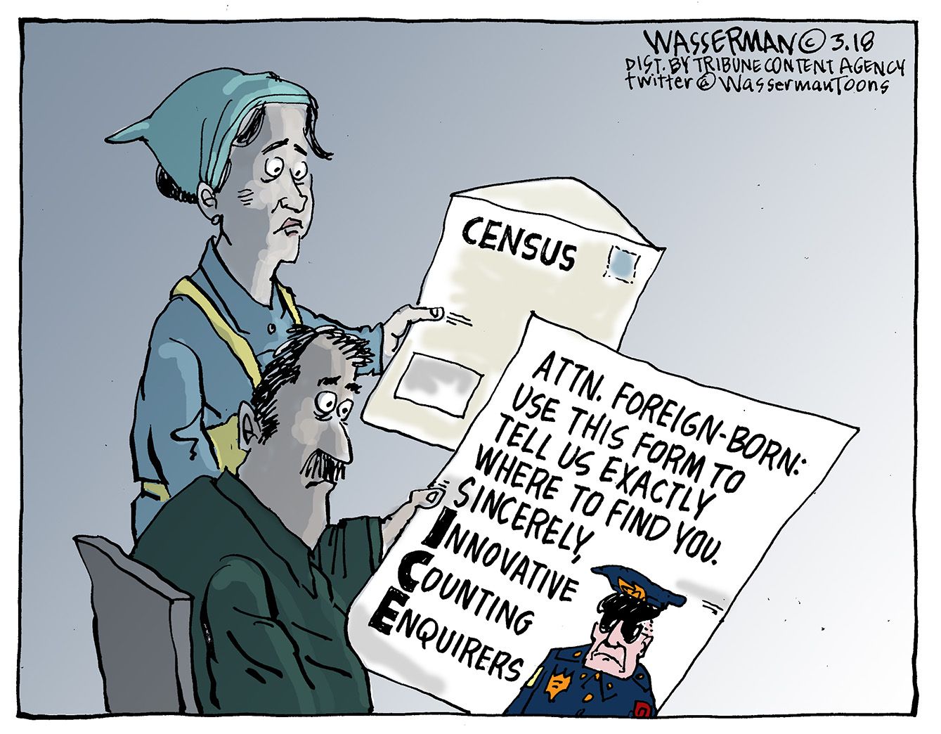 Political cartoon U.S. citizenship census question immigrants ICE | The ...