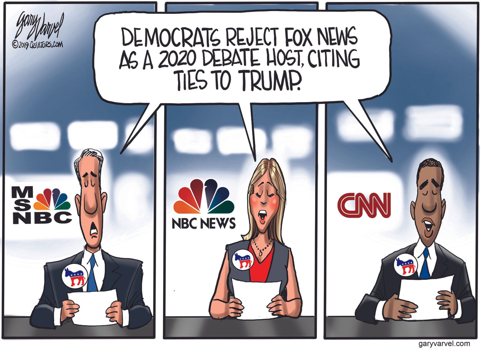 Political Cartoon U.S. Trump Fox News MSNBC CNN Democratic National ...