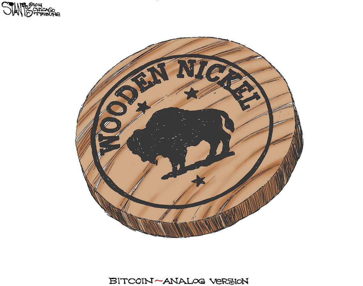 Editorial Cartoon U.S. bitcoin wooden nickel | The Week