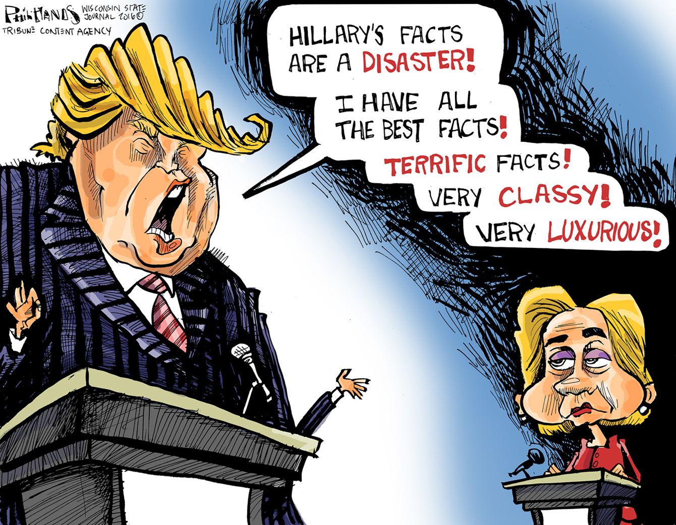 Political cartoon U.S. 2016 election presidential debate fact checking ...
