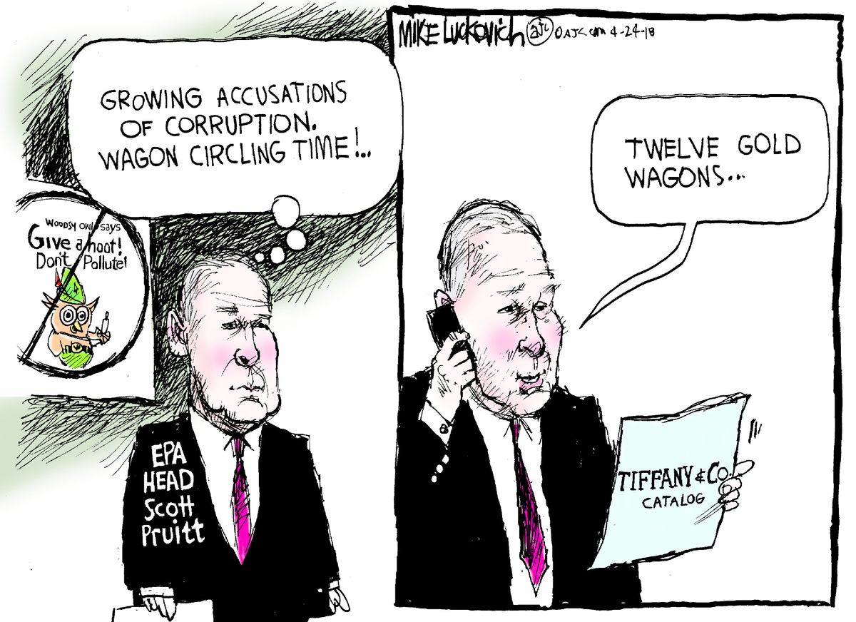 Political cartoon U.S. Scott Pruitt EPA corruption circle the wagons ...