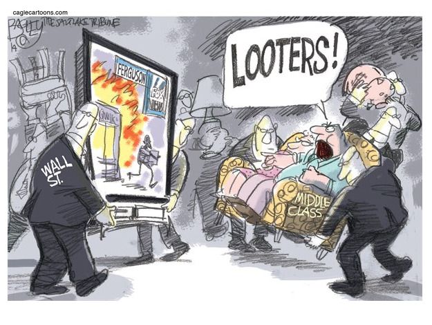 Editorial cartoon Ferguson Wall Street middle class | The Week