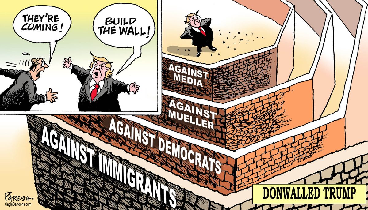 Political cartoon U.S. Trump build a wall media democrats Robert ...