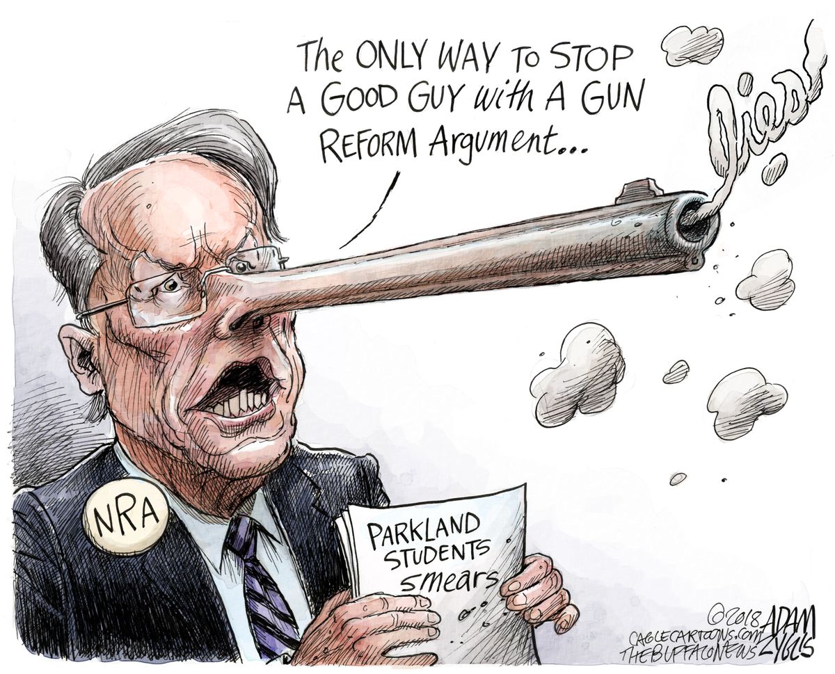 Political cartoon U.S. NRA Parkland students good guy with a gun ...