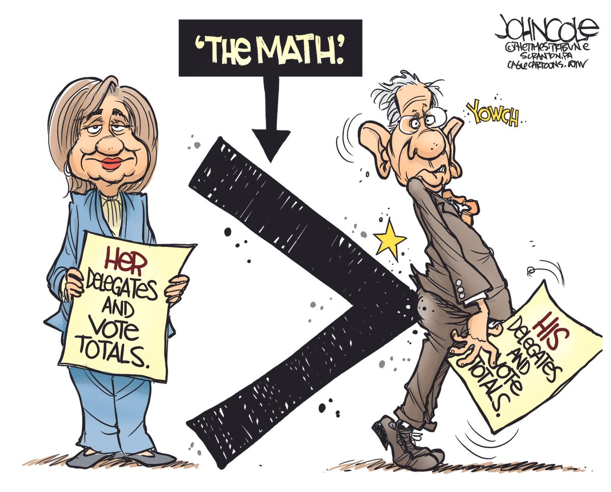 Political Cartoon U.. Clinton Sanders Delegate Math | The Week