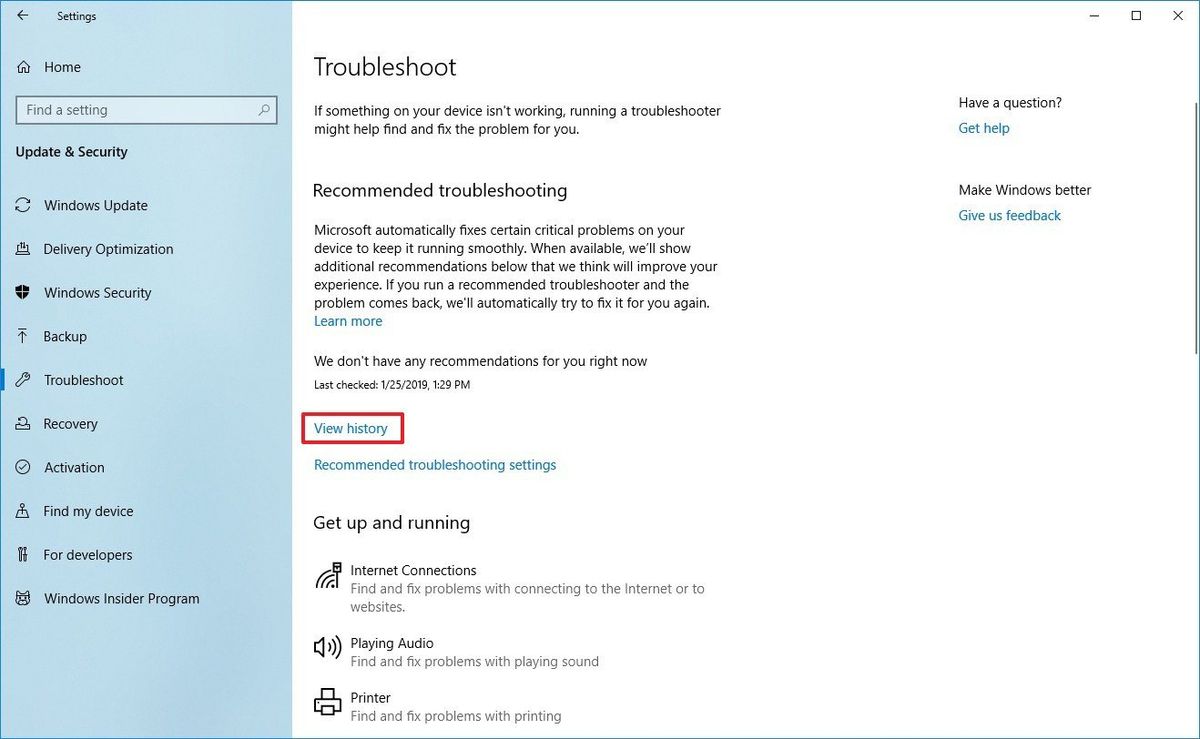 How to use Recommended Troubleshooting on Windows 10 May 2019 Update ...