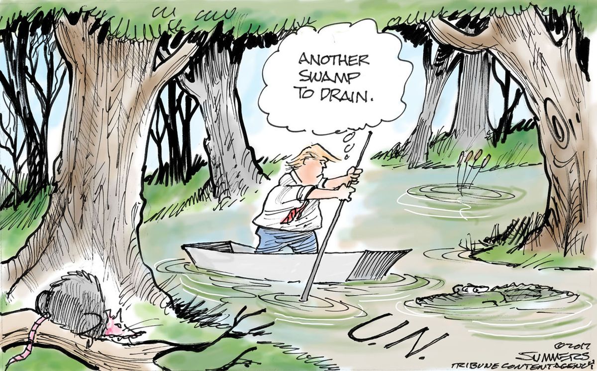 Political cartoon U.S. Trump UN drain the swamp | The Week