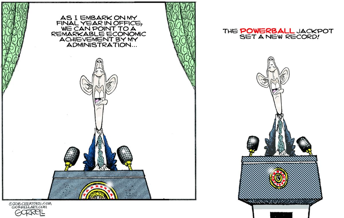 Obama cartoon U.S. SOTU Powerball | The Week