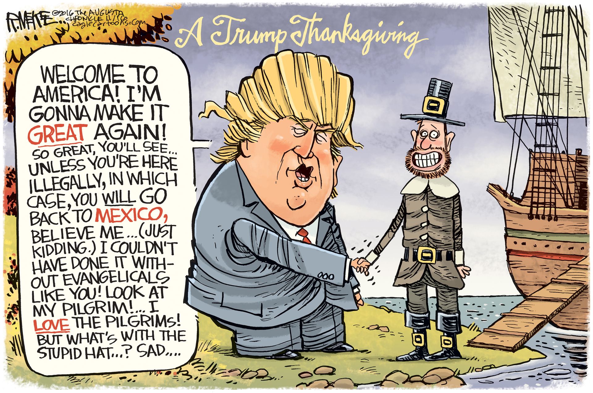 Political cartoon U.S. Donald Trump Thanksgiving pilgrim | The Week
