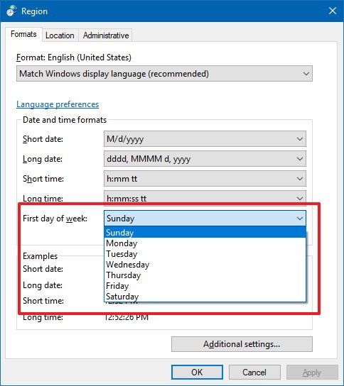How to change the first day of the week in Windows 10's calendar ...