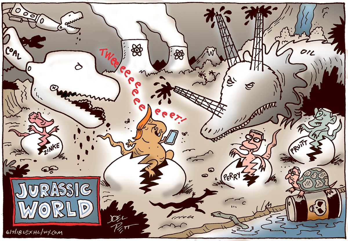 Political cartoon U.S. Jurassic World climate Trump EPA Scott Pruitt ...