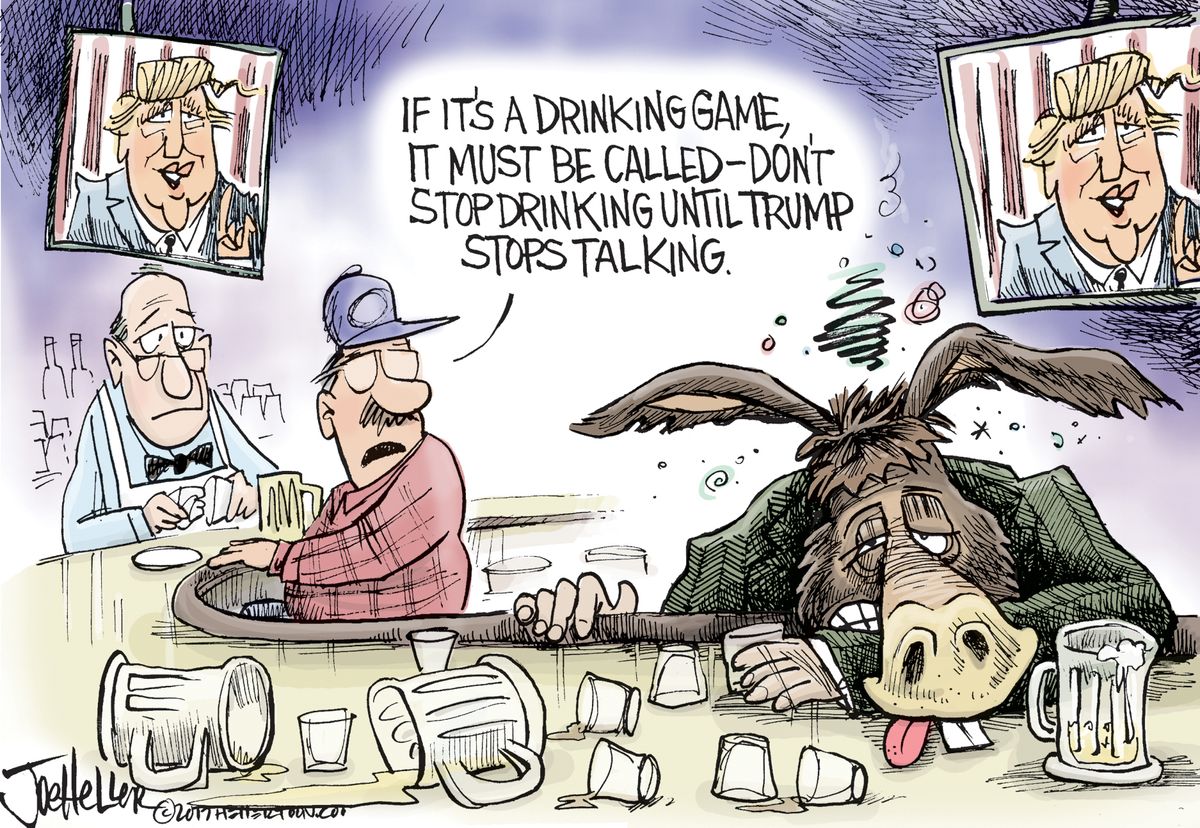 Political Cartoon U.S. Donald Trump speech drinking game Democrats ...