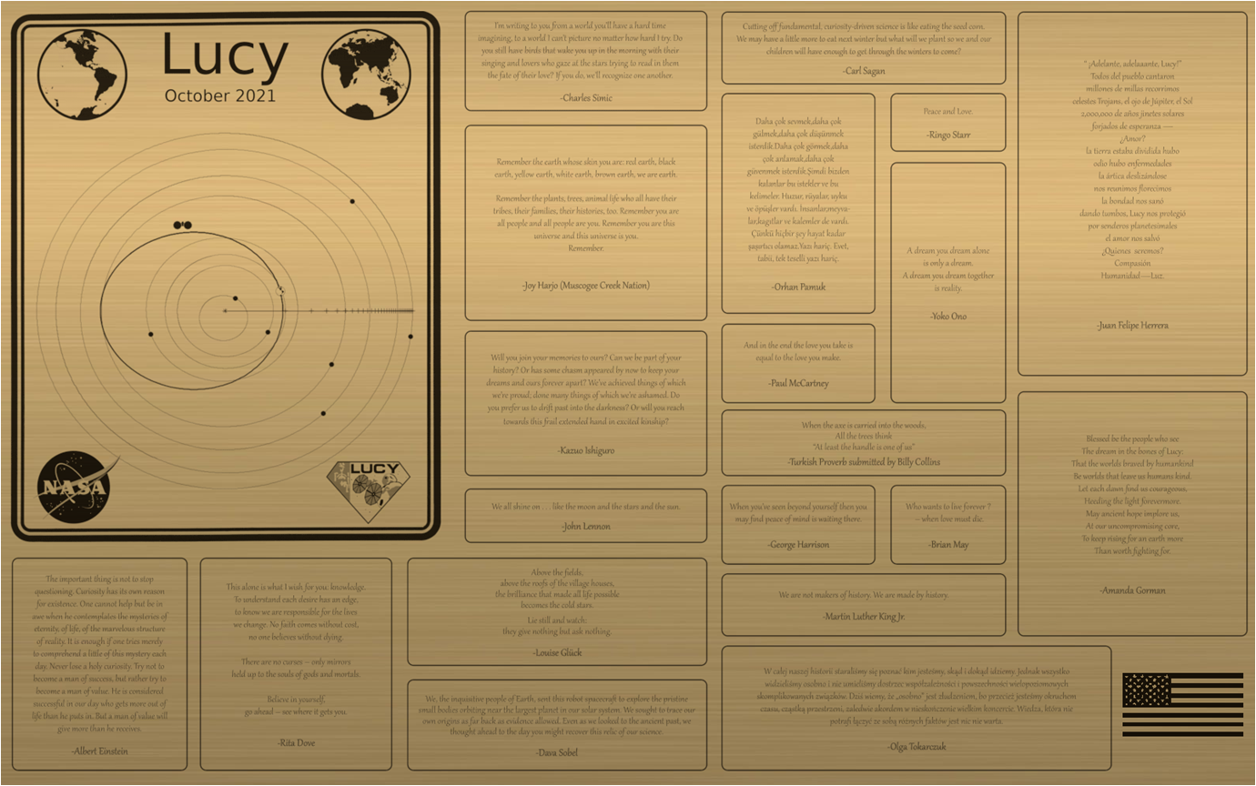 Lucy mission plaque carries time capsule messages to future humans | Space