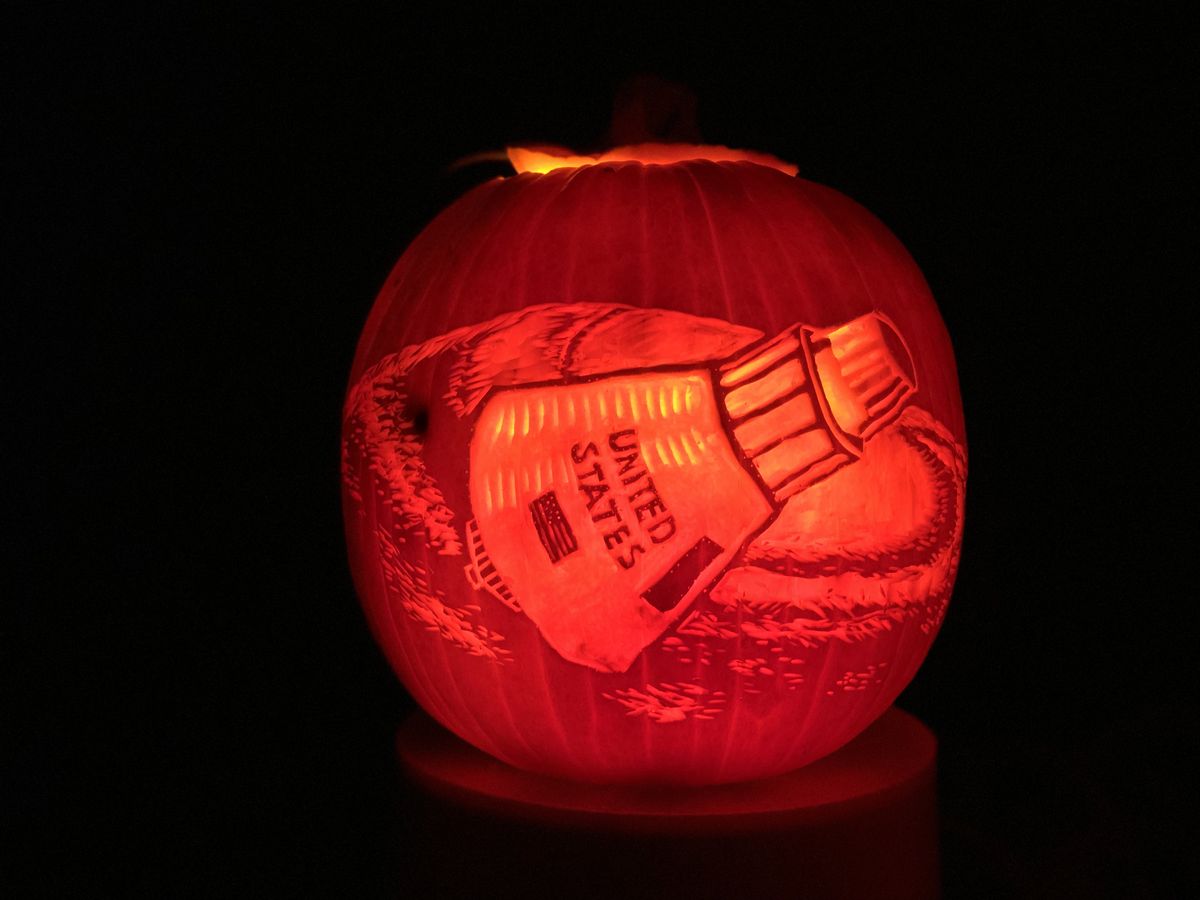 A Saturn V moon rocket blasts off in this most EPIC Halloween pumpkin ...