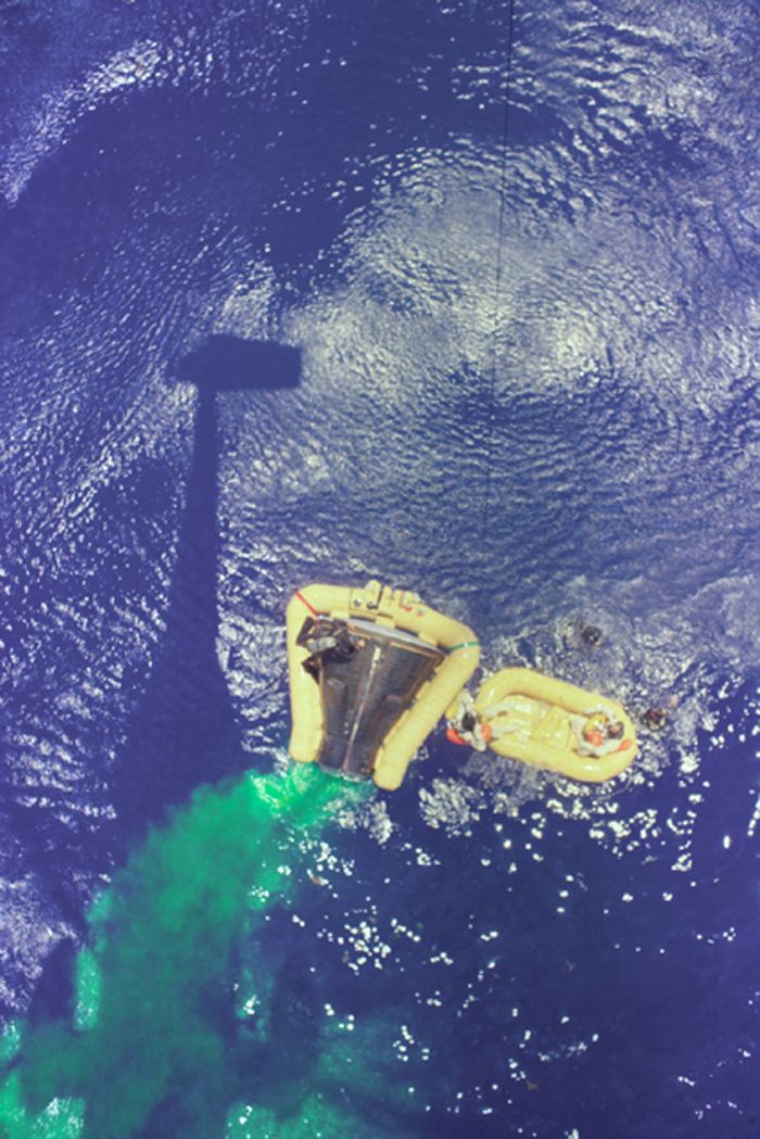Space History Photo: Gemini 4 Recovery with Green Marker Dye | Space