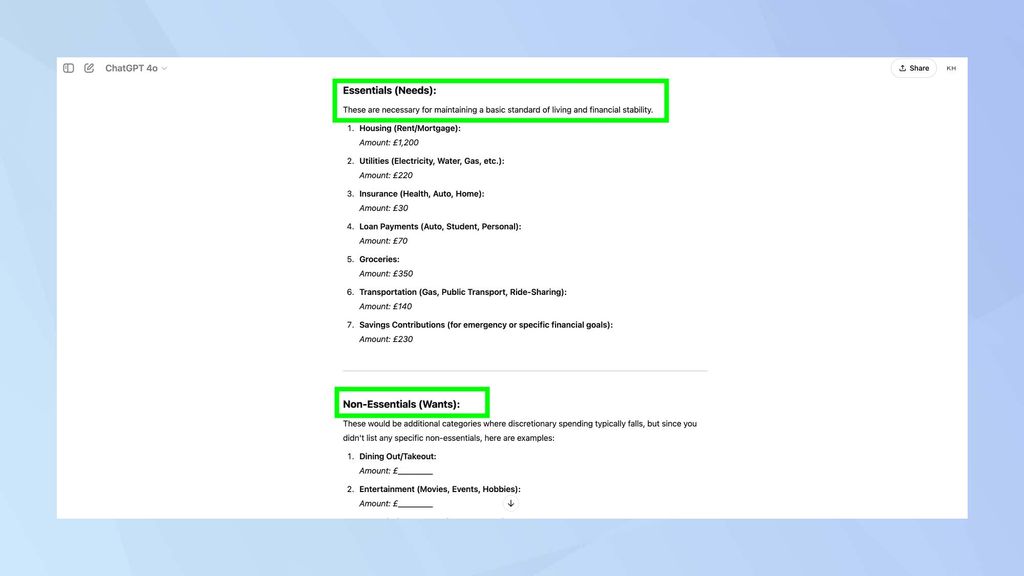 How to build a budget using ChatGPT | Tom's Guide