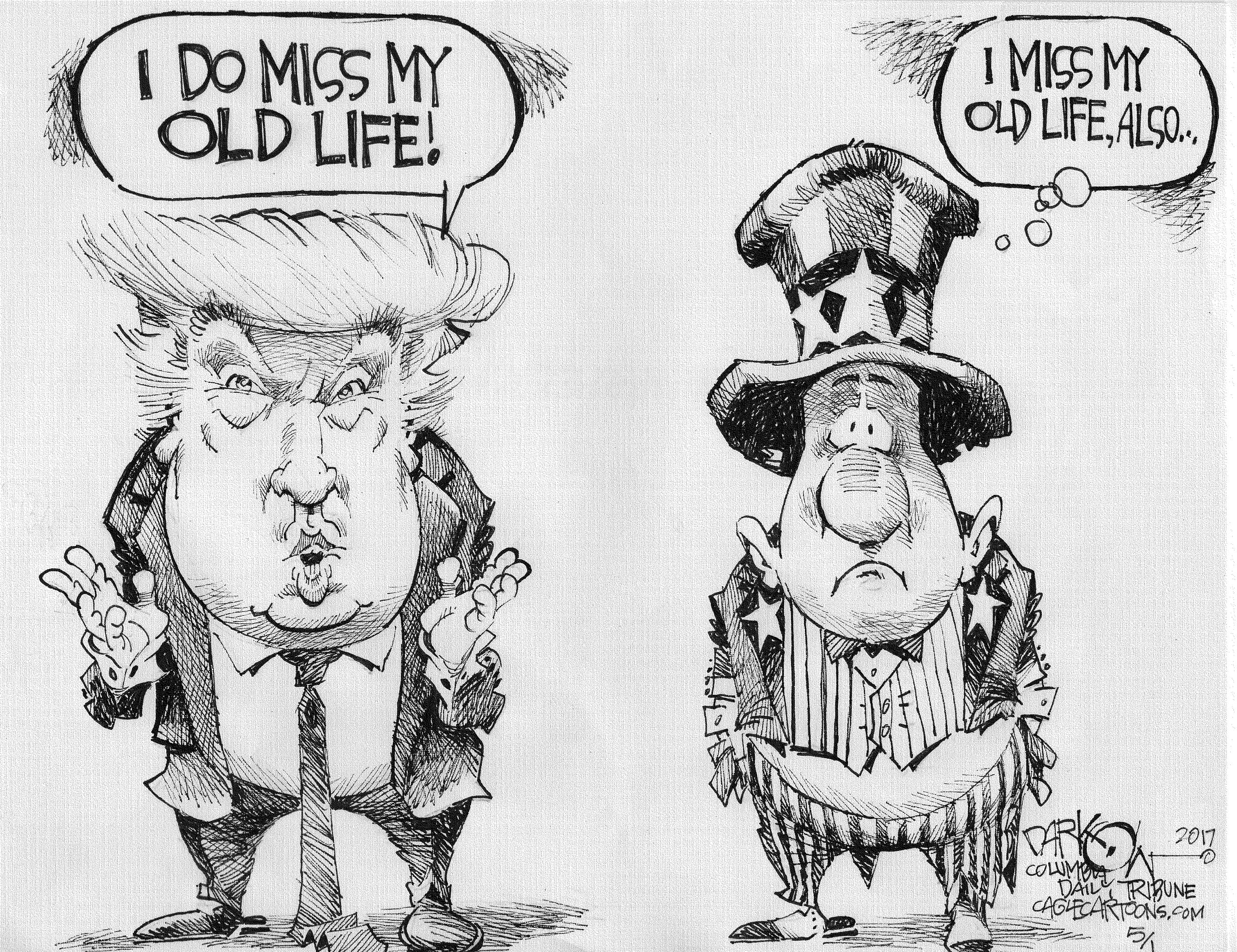 Political cartoon U.S. Trump 100 days president America old days | The Week