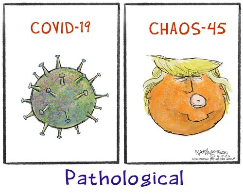 Political Cartoon U.S. pathological virus liar Trump coronavirus | The Week