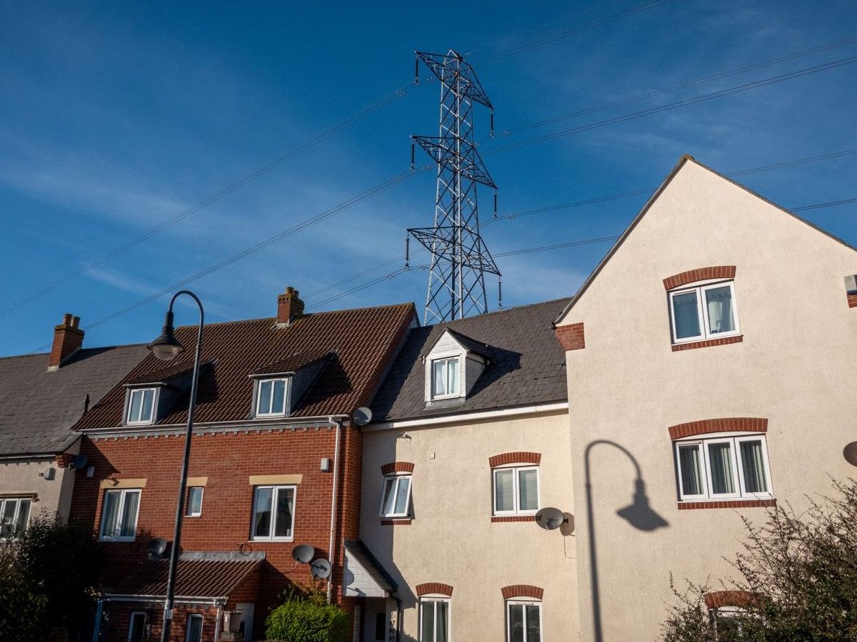 High Voltage Electricity Power Lines From Sizewell Over Suburban Houses