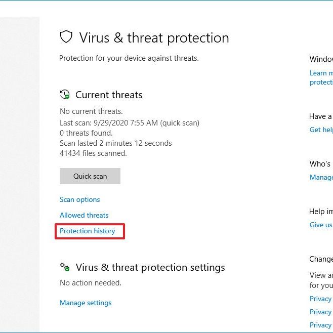 Windows 10 19h1 How To View Protection History In Windows