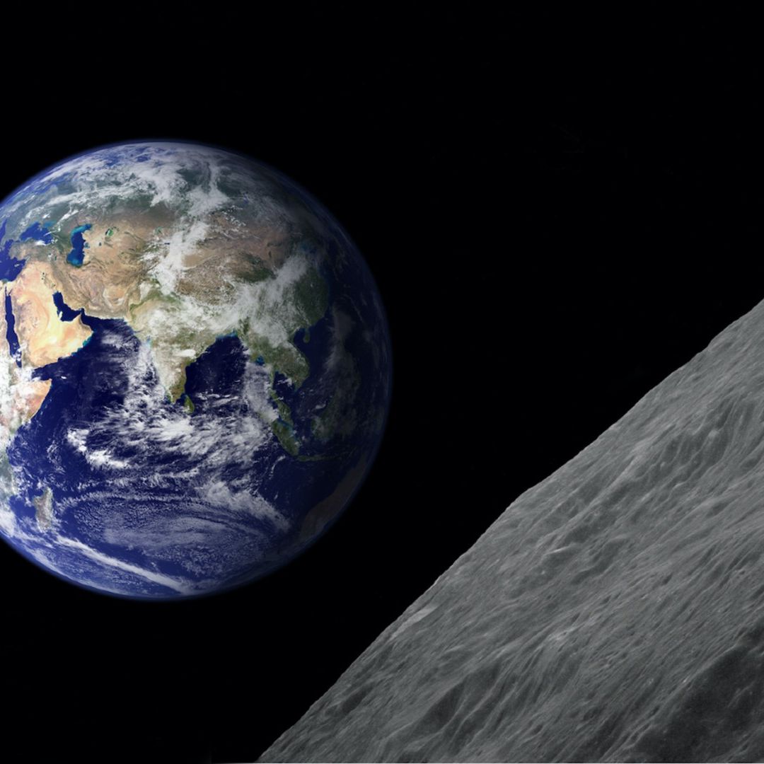 Earth In Space With Moon