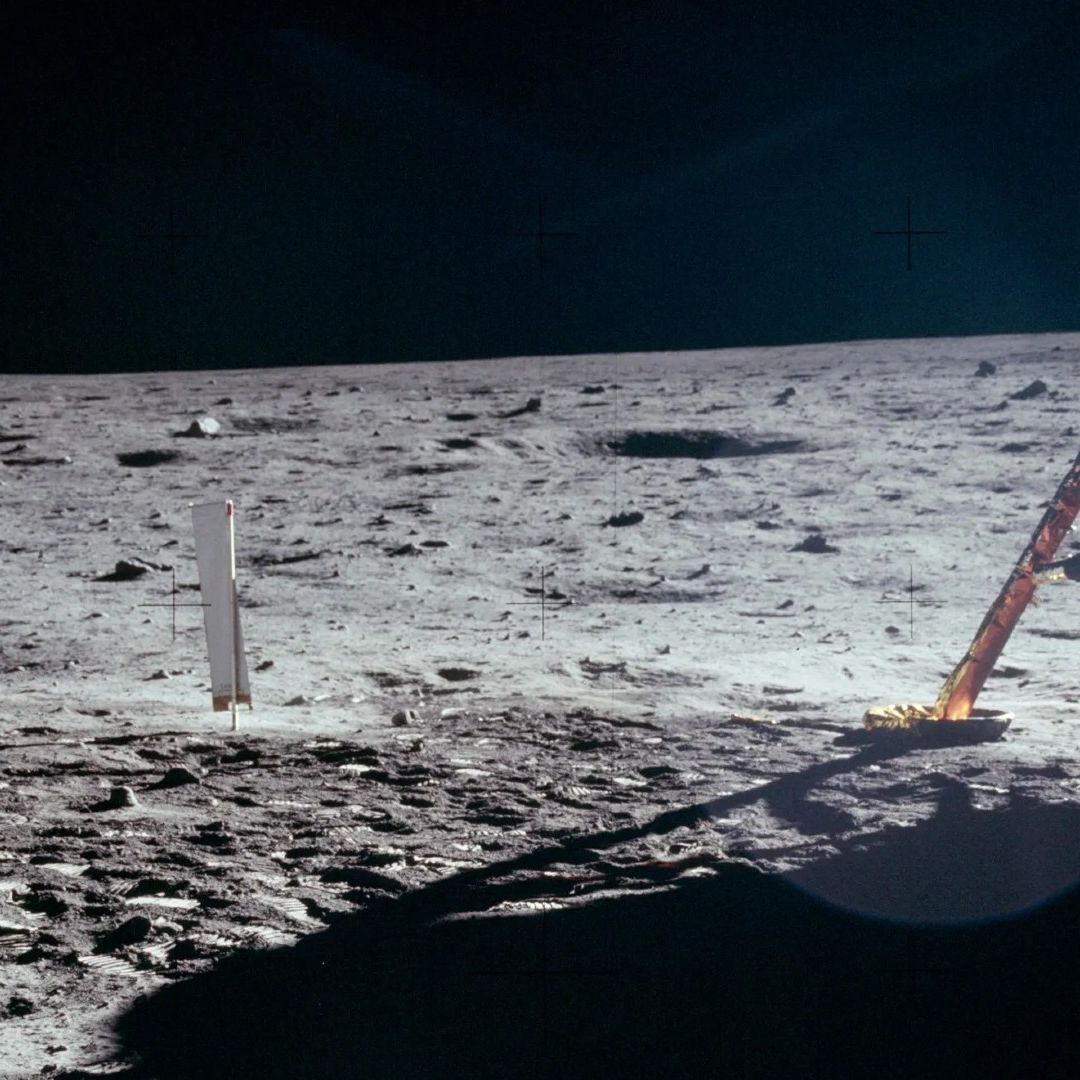 Us Flag On Moon And Back In Ground Earth