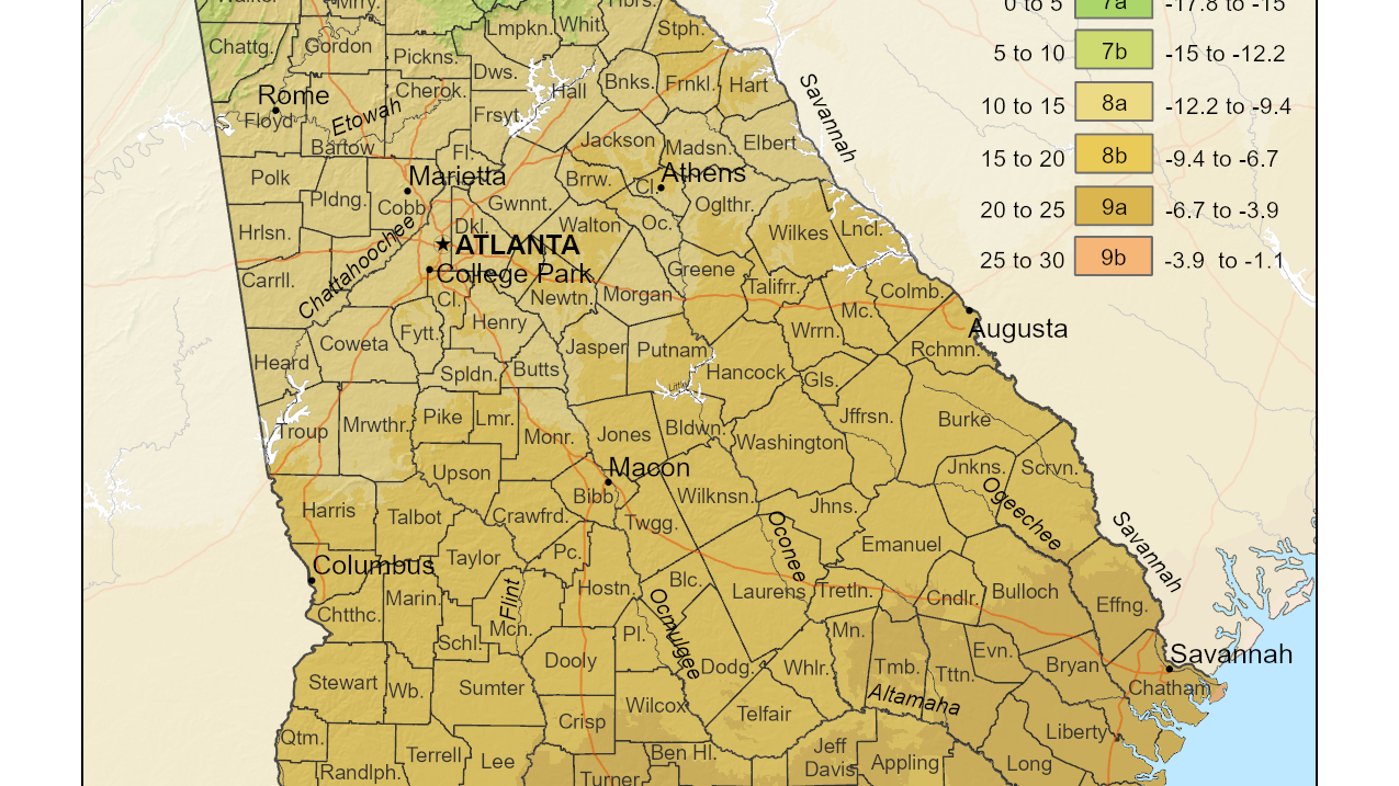 Mapa De Zonas De Rusticidad Del Usda De Georgia Opciones De Cultivos