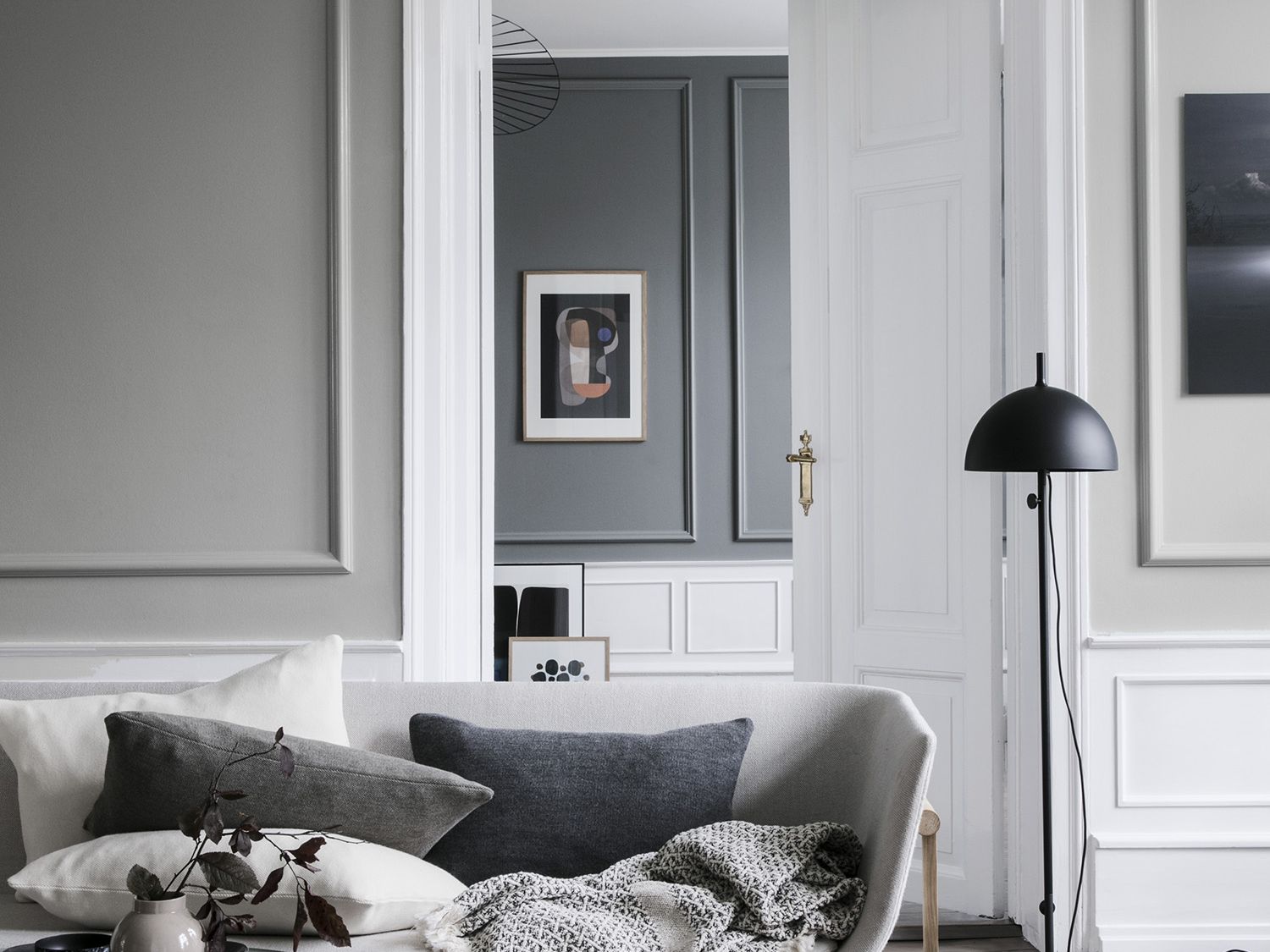 Neutral Grey Wall With Warm Colors In Small Details Living Room Color