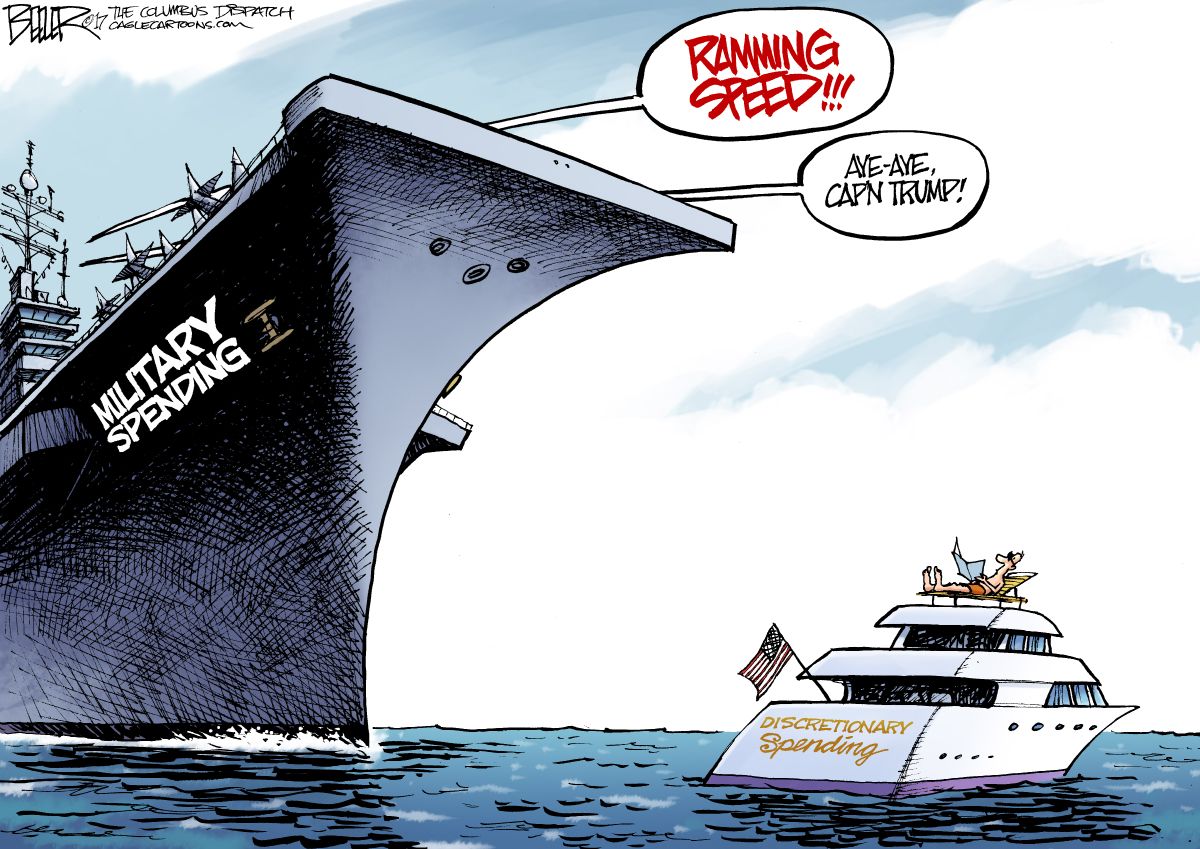 Political Cartoon U.S. President Trump military spending destroys ...