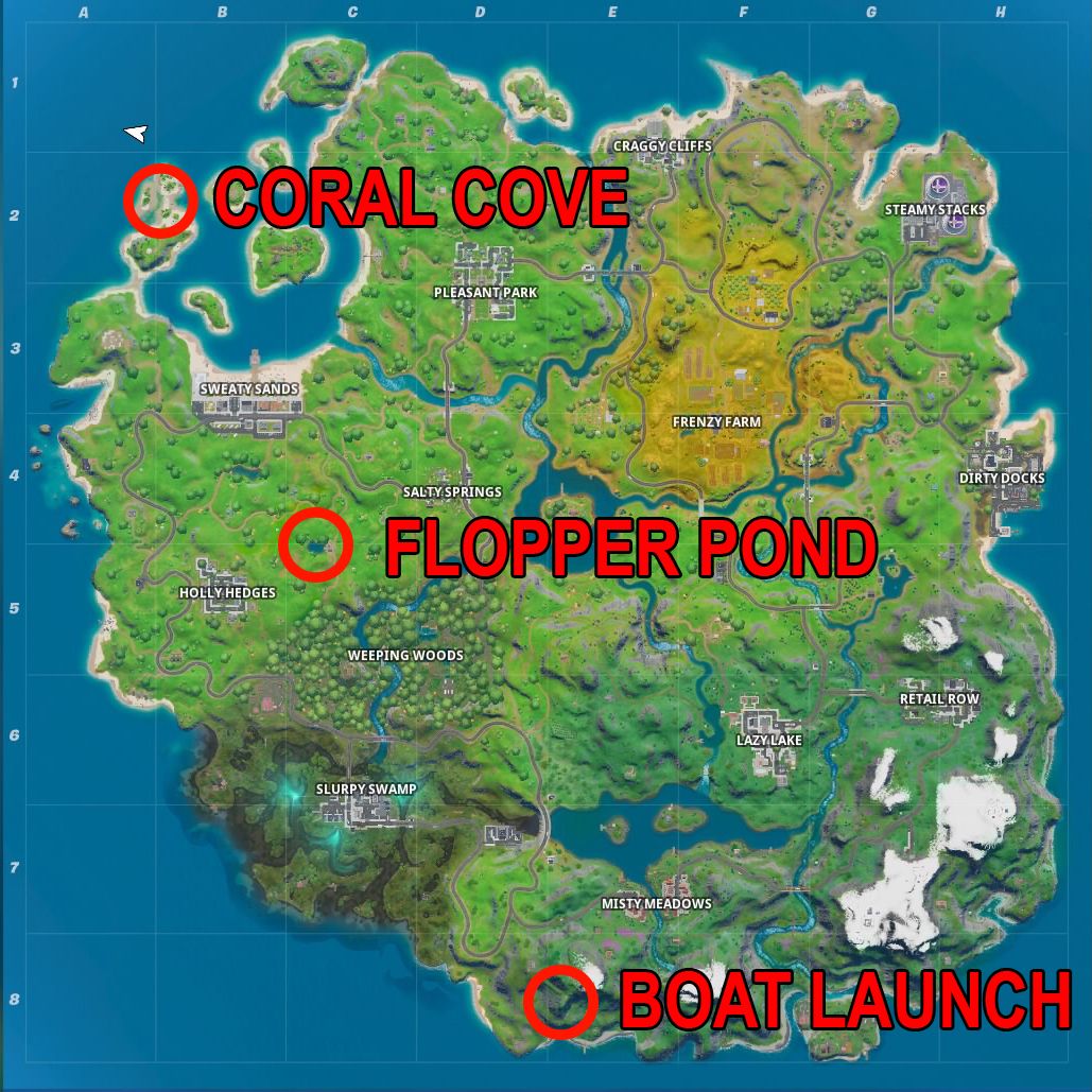 Fortnite Boat Launch, Coral Cove, and Flopper Pond locations | GamesRadar+
