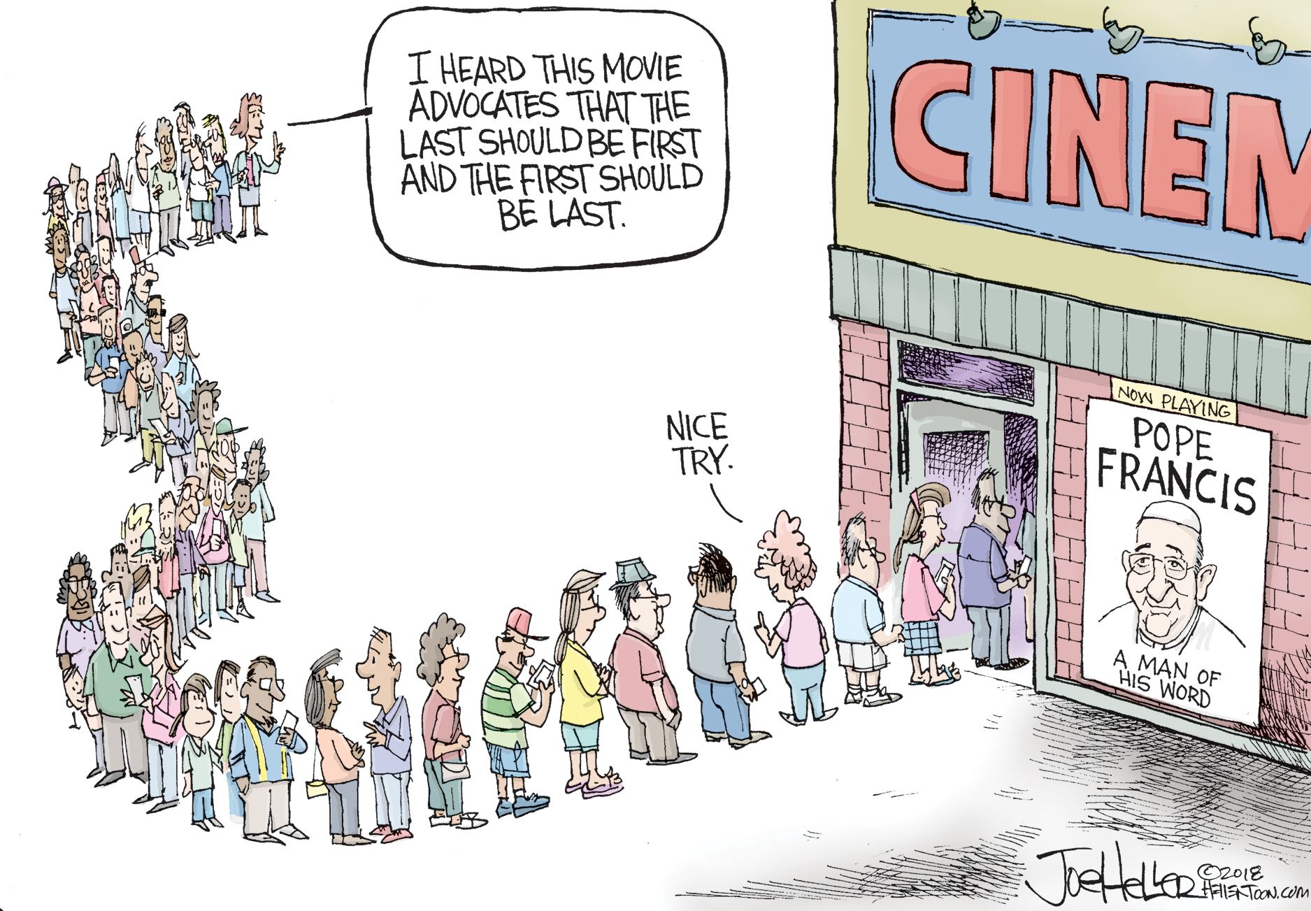 Editorial cartoon US Pope Francis A Man of His Word movie Catholicism ...