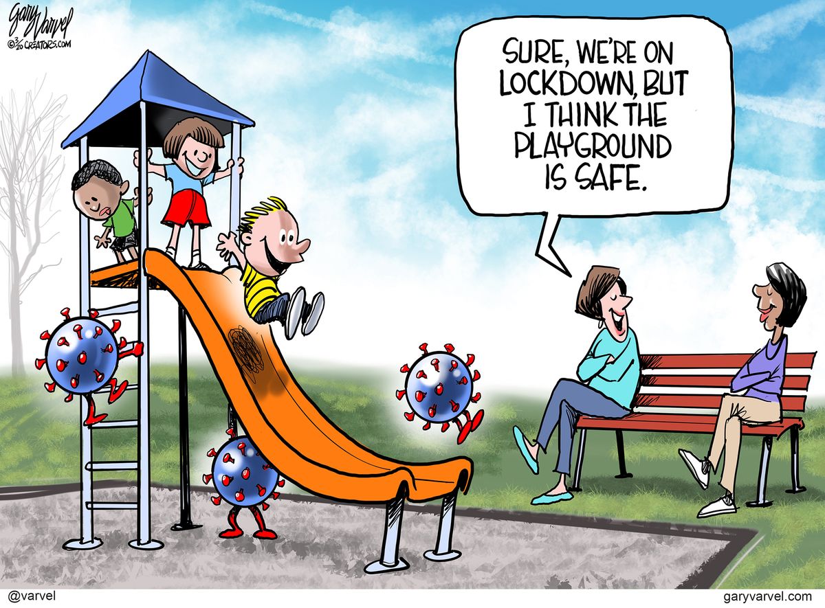 Editorial Cartoon U.S. Coronavirus COVID-19 playground children germs ...