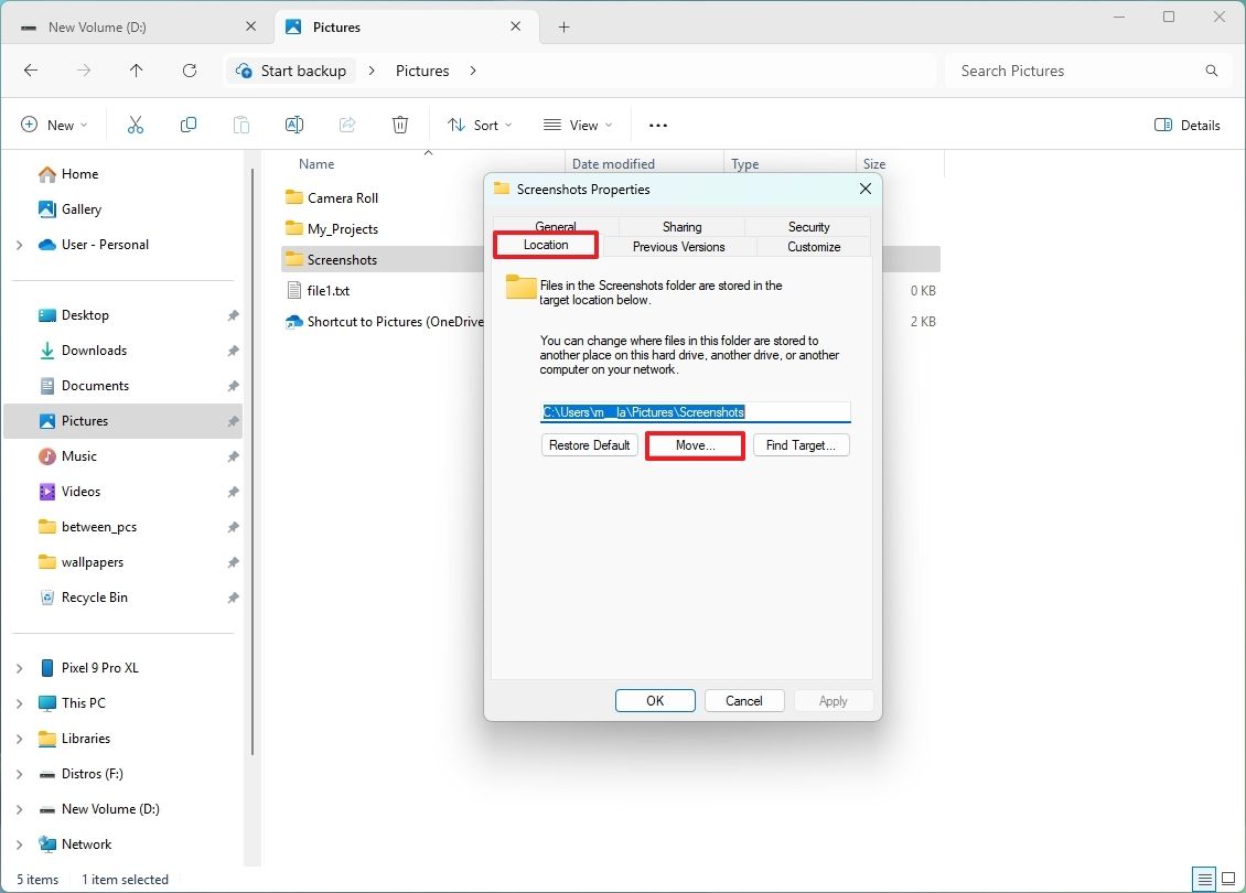 Change default save location for screenshots on Windows 11 | Windows ...