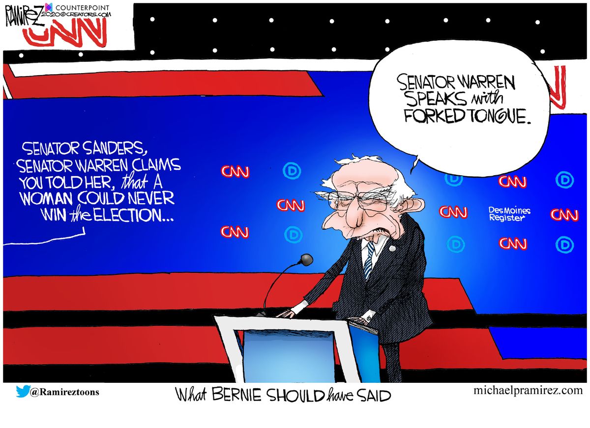 Political Cartoon U.S. Bernie Sanders Elizabeth Warren CNN democratic ...