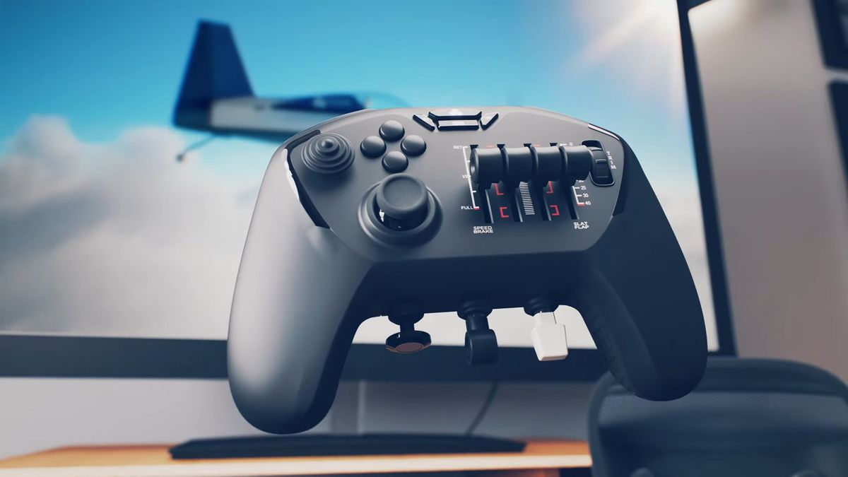 This controller squeezes a flight sim yoke and throttle into the palm ...