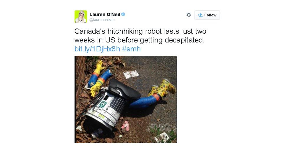 Robot hitchhiker learning about human kindness found beheaded | ITPro