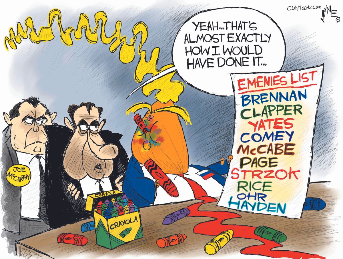 Political cartoon U.S. Trump enemies Joe McCarthy witch hunt children ...