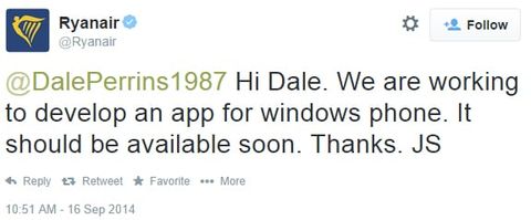 Ryanair working on official Windows Phone app, 'should be available ...