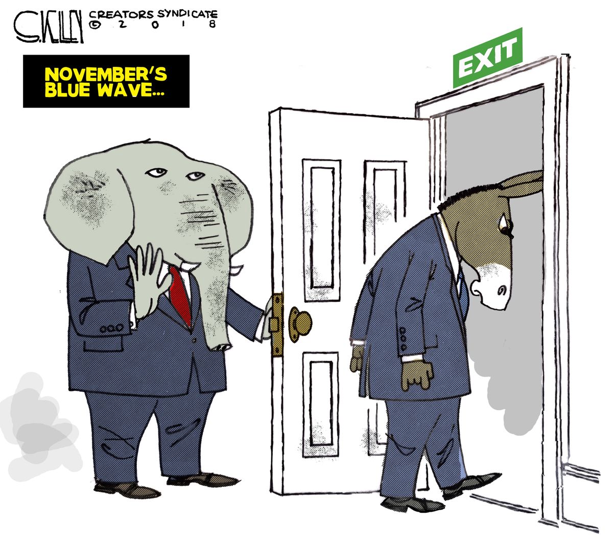 Political cartoon U.S. GOP Republicans Democrats midterm election blue ...