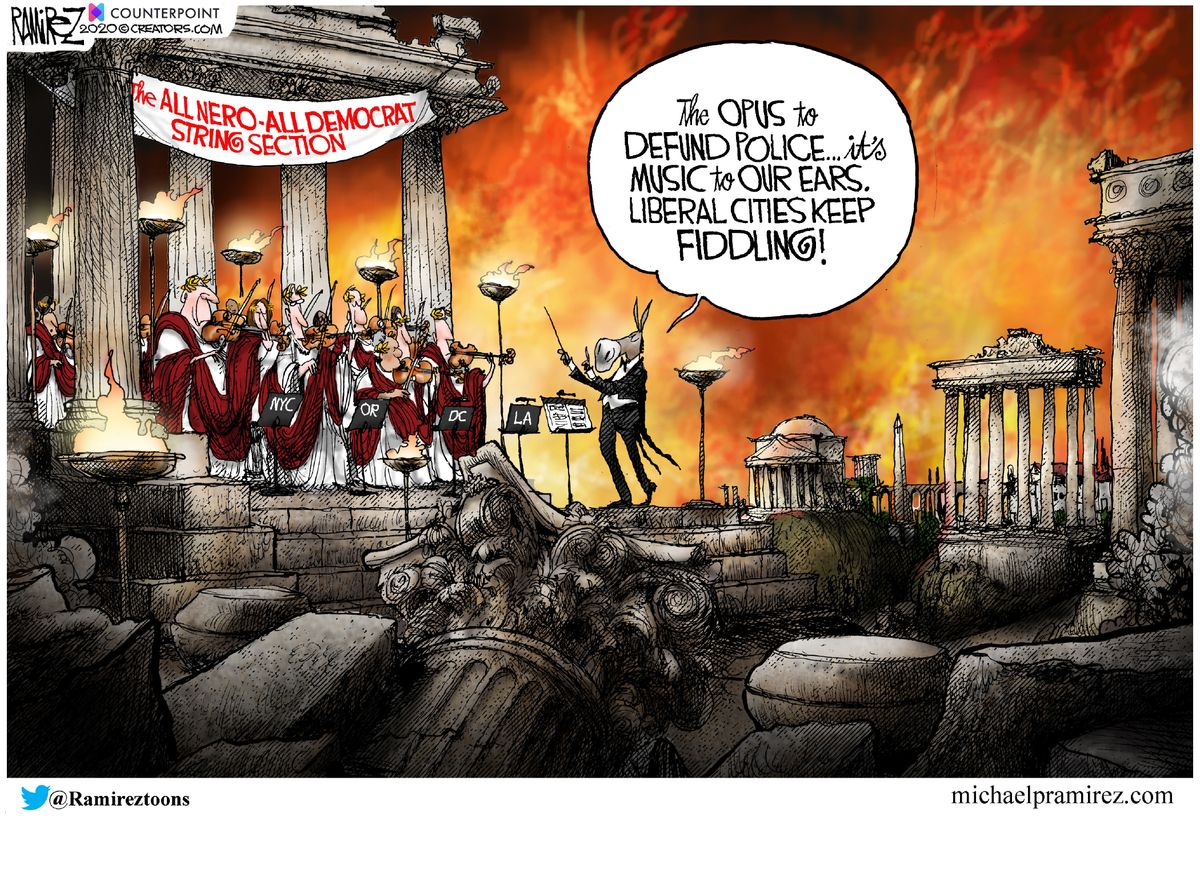 Political Cartoon U.S. Democrats defund the police Nero Rome | The Week