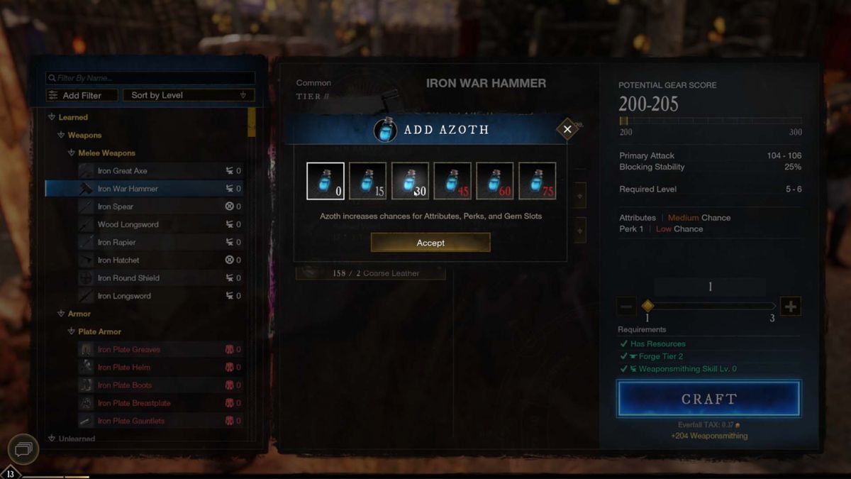 How does New World Weaponsmithing work and how do you level the skill ...