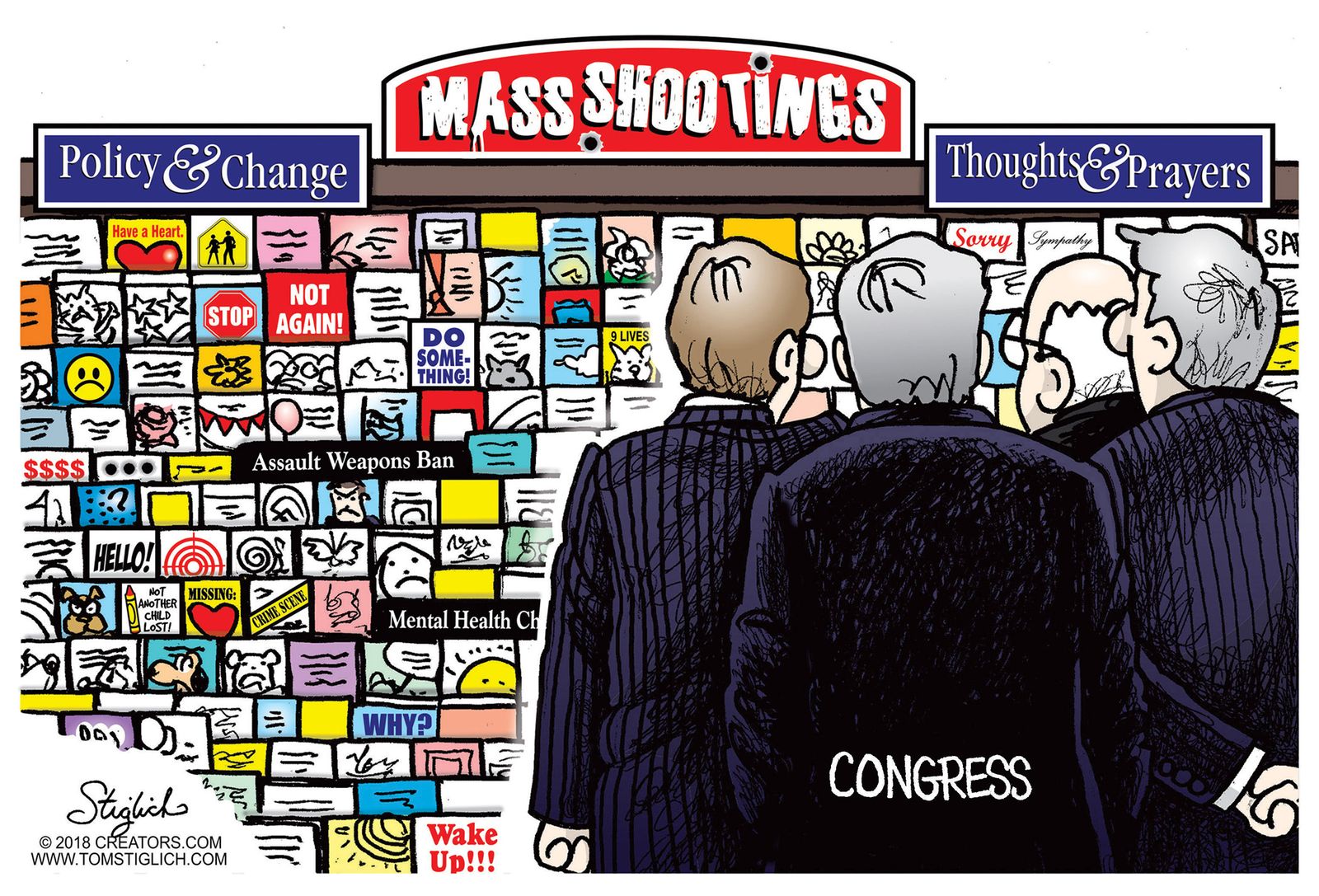 Political cartoon U.S. Gun violence school shooting GOP thoughts and ...